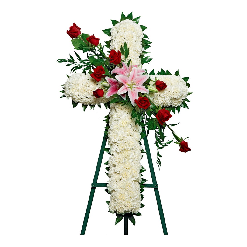 White Cross Standing Spray – Brown’s The Florist BD Canada